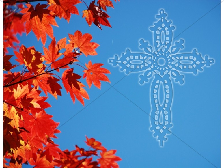 Red Fall Leaves with Decorative Cross